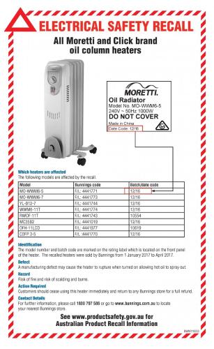 Product recall extended for Moretti oil heaters | CFA News & Media